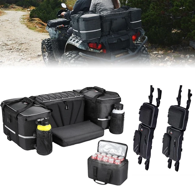 ATV REAR SEAT Bag + Fender Cargo Storage Bag w/Cushion Cooler Padded ...