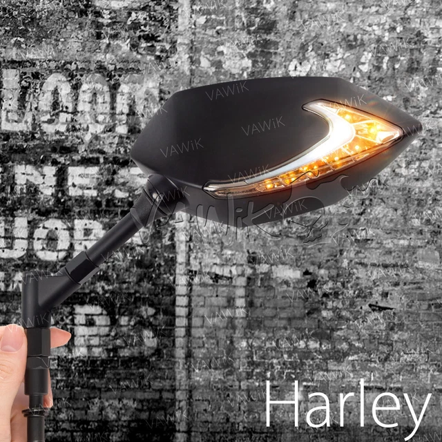 LUCIFER LED SIDE Mirrors DRL + indicator for Harley STREET BOB FAT BOB ...