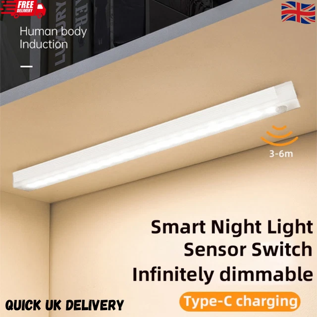 STRIP LIGHT LED PIR Motion Sensor Wireless USB Rechargeable Cabinet ...