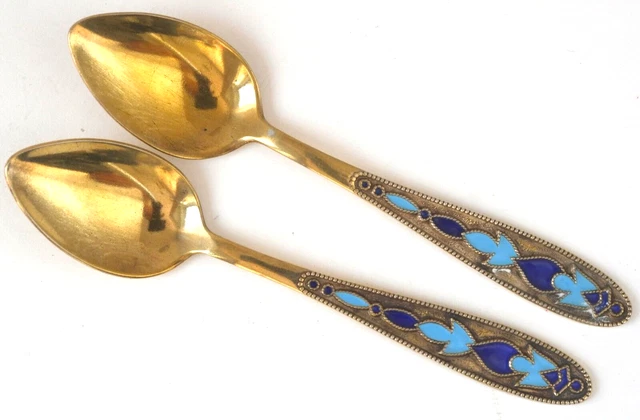 2 FEINE RUSSISCHE 875er Silber Löffel mit Emaille vergoldet EUR 60,00 - PicClick DE