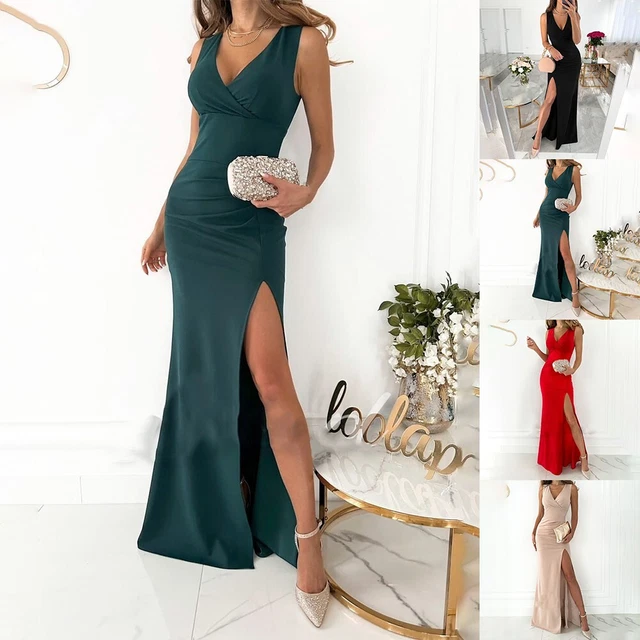 L GANTE ROBE MAXI sans dos pour femme soir e f te robe de bal fendue robe EUR 32,40 - PicClick IT