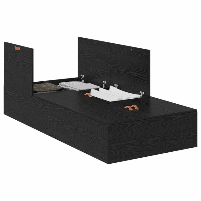 STORAGE BED FRAME Black Oak Engineered Wood 90x200 cm Low Lift-Up ...