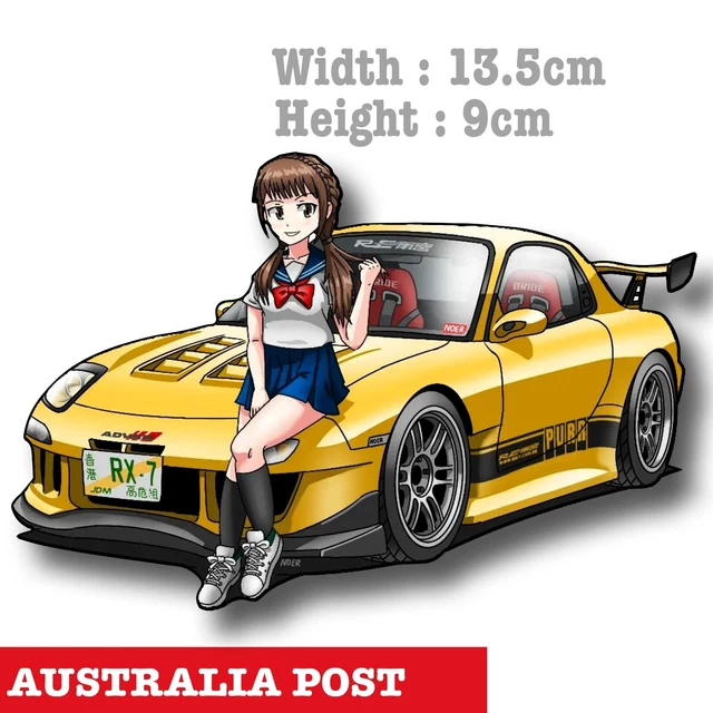MAZDA RX 7 Anime Girl , Mazda RX7 JDM Yellow, Cute Anime Girl Sticker ...