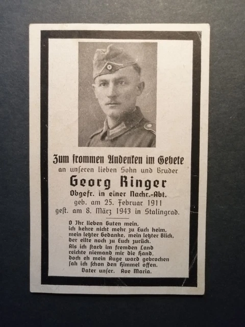 WW2 GERMAN DEATH Card Stalingrad Intelligence Unit. Original. £15.00 ...