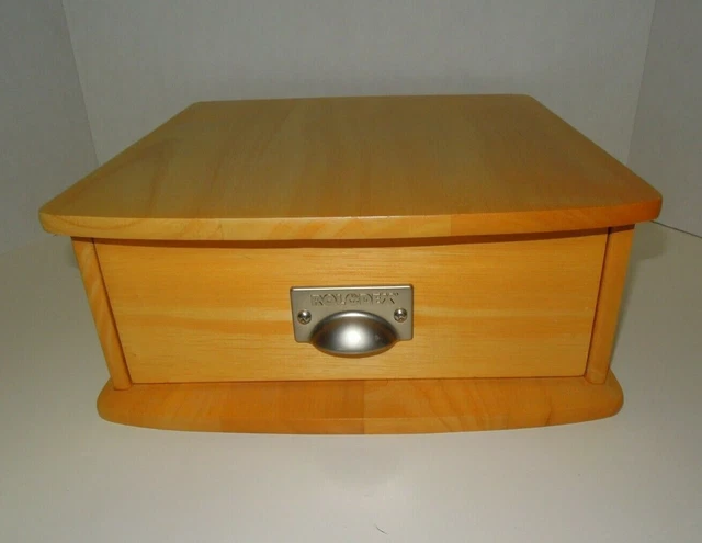 ROLODEX CARD FILE, Multi Sectioned Oak Box with Drawer 11" x 11" x4-1/2 ...