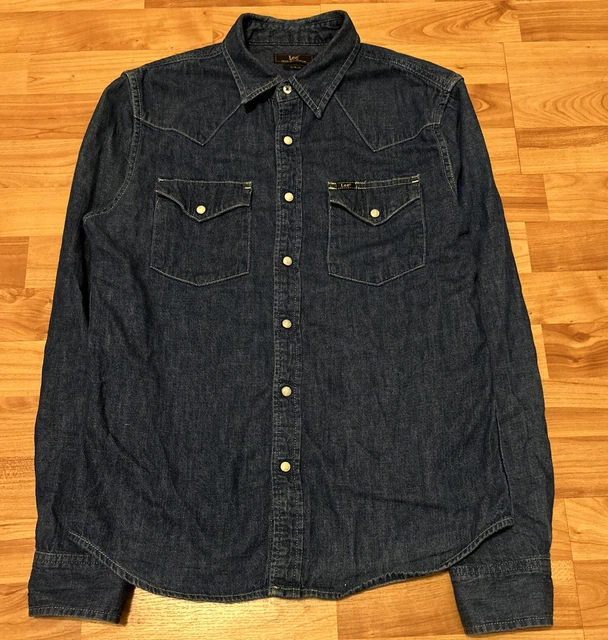 MEN'S LEE VINTAGE Blue Denim Shirt Snap Button Western Shirt Small Slim ...