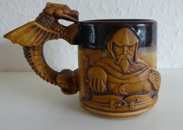 STONEBRIDGE POTTERY STONEWARE Mug Dragon Handle/Wizard/Sorceror ...