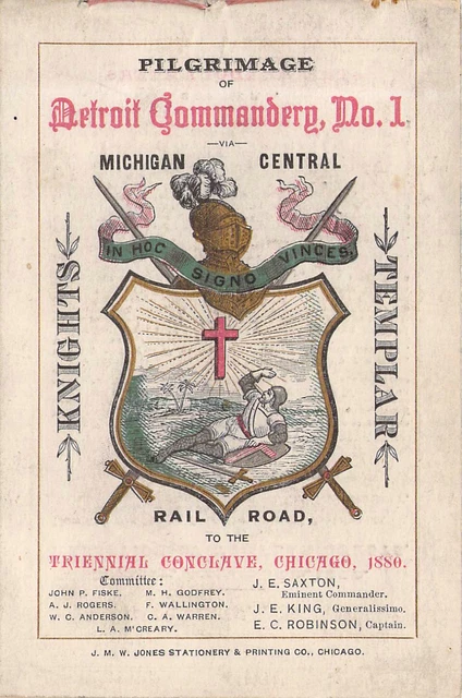 1880 KNIGHTS TEMPLAR Pilgrimage Conclave Detroit Command Chicago ...