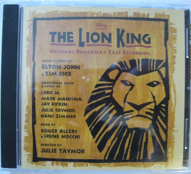 THE LION KING - Original Cast Recording CD Music & Lyrics by Elton John ...
