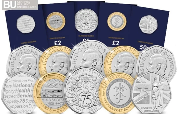 TUTTI I 5 X 2023 set KING CHARLES III 2 x £2,2 × 50p & 1 x £5 include ...
