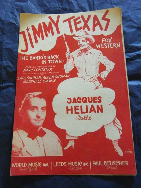 PARTITURA JIMMY TEXAS Jacques Hélian 1955 Foglio Musicale EUR 13,47 ...