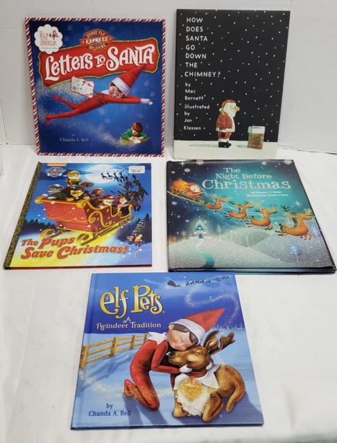 CHRISTMAS HOLIDAY HARDCOVER mixed lot of 5 kids books Santa, Elf's, Paw ...