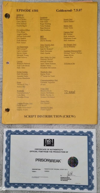 MICHAEL SCOFIELD PRISON BREAK Worn Script For Wentworth Miller EUR 650 ...