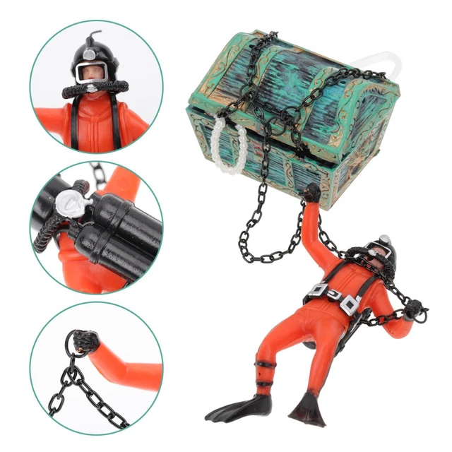 FISH TANK ORNAMENT Aquarium Treasure Chest Diver Decor Fish Tank ...