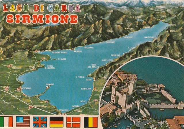 AK MAP, LANDKARTE, Panoramakarte **LAGO DI GARDA - GARDASEE** Sirmione ...