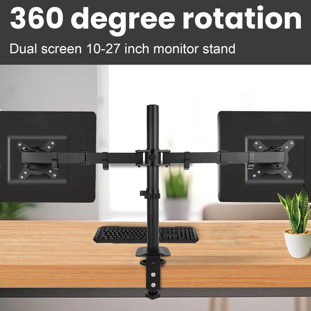 DOUBLE DUAL DISPLAY Computer Monitor Arm Mount Desk Stand 13-27" Screen ...