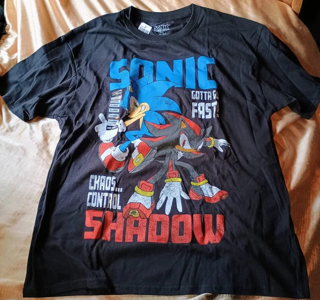 RARE NEW GO Fast Sonic The Hedgehog Sonic & Shadow Duo Slogan Mens XL ...