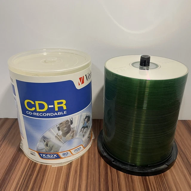 100-PACK VERBATIM BRAND Blank Logo CD-R CDR Disc Media 52X 80 Min 700MB ...