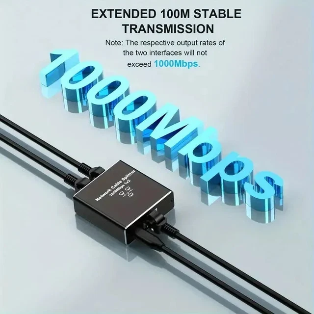 ETHERNET SPLITTER 1 to 2 1000Mbps Internet Cable Splitter 1 in 2 Out ...