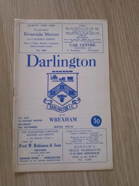 DARLINGTON V WREXHAM, F.A. Cup, 1972/3 £2.23 - PicClick UK