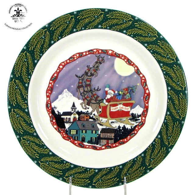 HOMER LAUGHLIN TURANO HOLIDAY COLLECTION SANTA'S SLEIGH 12" Plate Green ...