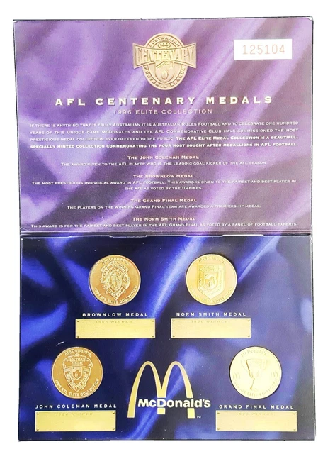 MCDONALD'S 🏉 AFL CENTENARY MEDALS 🏉 1996 Elite Collection #125104 $36. ...