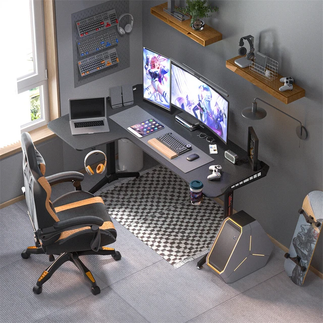 L-SHAPED CORNER GAMING Desk RGB PC Study Table Workstation Streaming ...