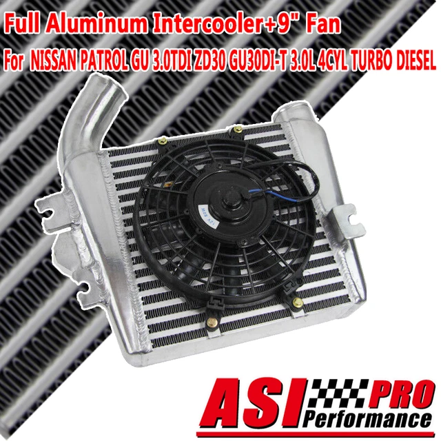 TOP MOUNT INTERCOOLER+9'' FAN FOR Nissan Patrol GU 3.0L ZD30 DI Turbo ...