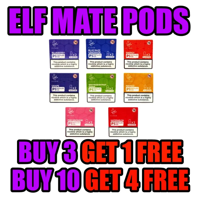 ELF BAR MATE 500 P1 PODS Prefilled Disposable Vape Pod 2pk Refill, 3+1 ...