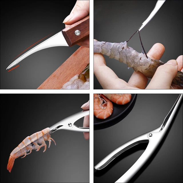 WOODEN STAINLESS STEEL Shrimp Opener Miss Shellfish Seafood Cleaner £7. ...