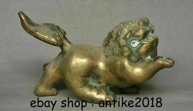 5& COLLECT OLD Chinese Brass Fengshui Foo Fu Dog Lion Beast Statue ...