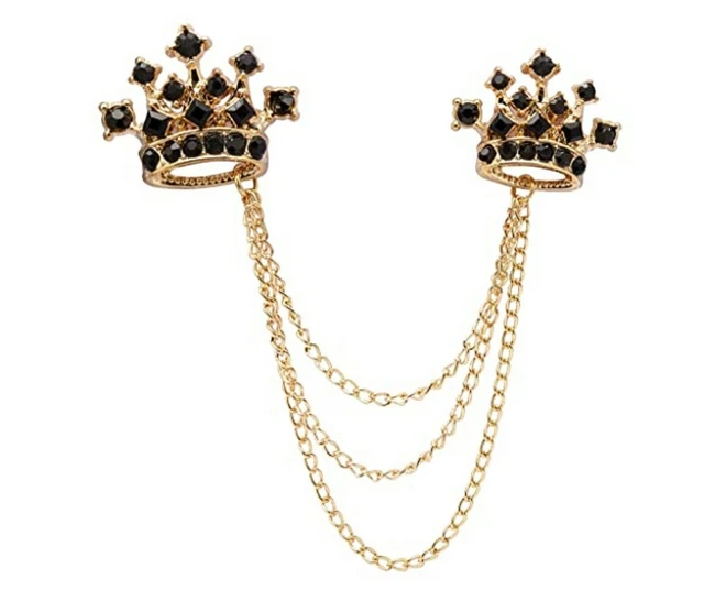 FANCY GOLDEN CROWN Design Chain Brooch With Black Stones For Unisex EUR ...