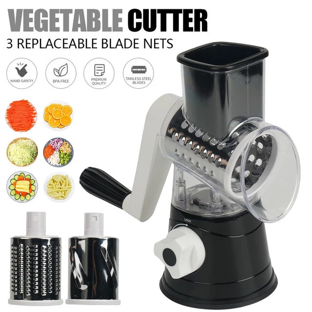 3IN1 MULTI-FUNCTION FOOD Vegetable Manual Rotary Drum Grater Chopper ...