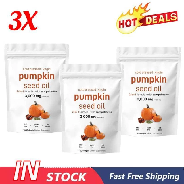 3X PUMPKIN SEED Oil with Saw Palmetto, 3000mg, 180 Softgels, Herbal ...