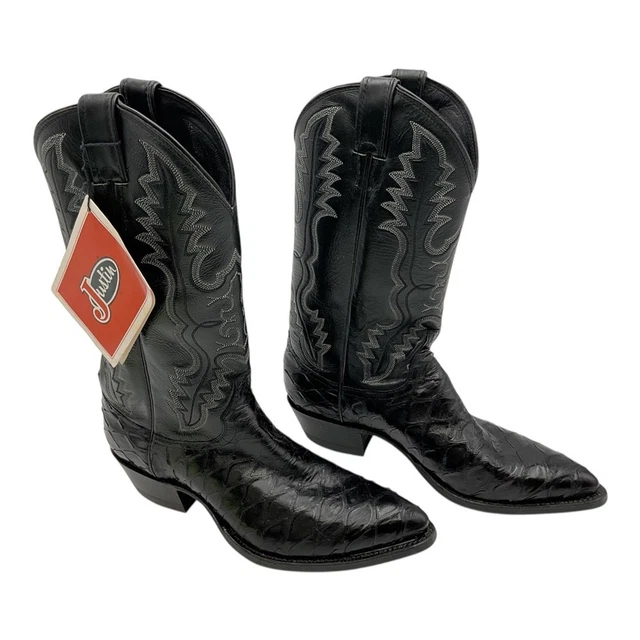 RARE NEW VINTAG Justin Mens Ant Eater Leather Boots 10.5D Black Cowboy ...