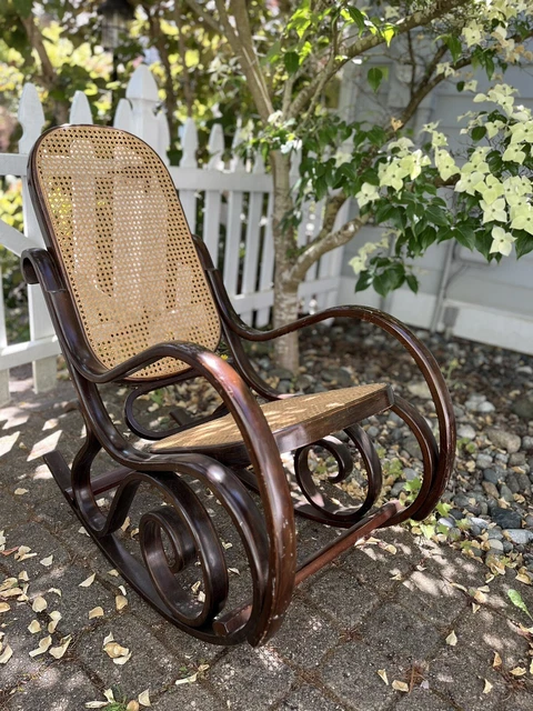 VINTAGE THONET-STYLE BENTWOOD Rocking Chair Rocker Caned Seat & Back ...