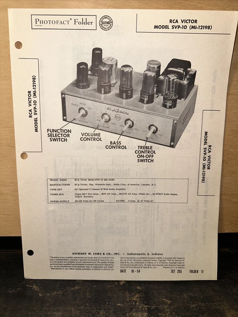 RCA VICTOR AMPLIFIER Model SVP-10 Service Data- schematics, Parts List ...