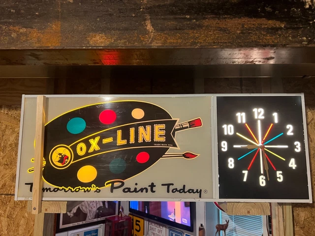 VINTAGE ANTIQUE OX LINE Paint Lighted Flashing Sign Advertising Display ...