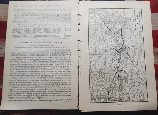 1902 TRAIN ROUTE Map + Report CHESAPEAKE & OHIO RAILWAY Rosney Virginia ...