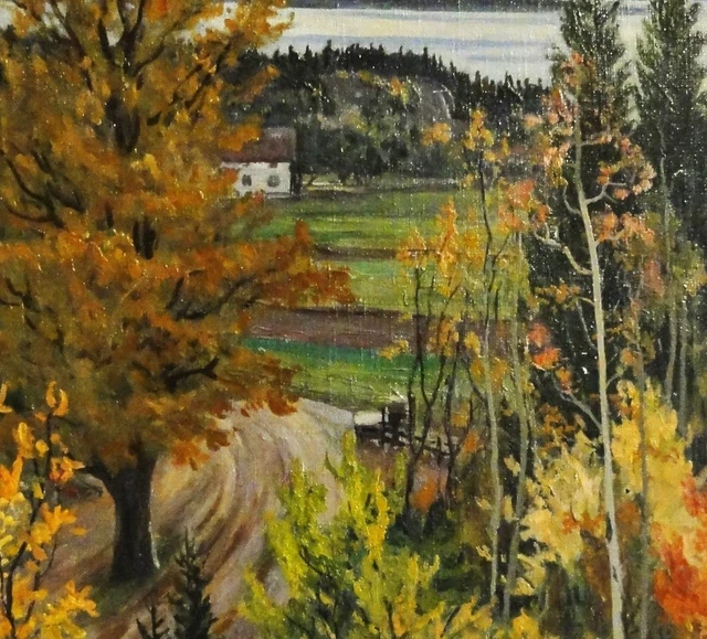 ERIK PETRI (1880 - 1966) Peinture 1948 : FORÊTS, ROUTES ET MAISON, PRÈS ...