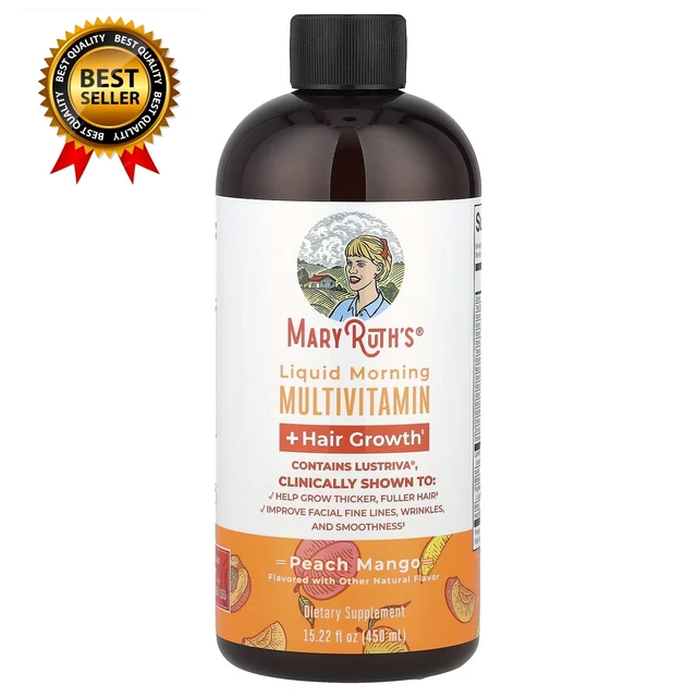 LIQUID MULTIVITAMIN FOR Hair Growth MaryRuths Lustriva Peach Mango ...