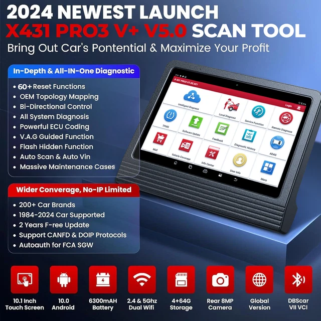 2025 LAUNCH X431 PRO3S+ V5.0 PRO 5 Profi OBD2 Diagnosegerät ECU KEY CODING TPMS EUR 999,00 ...