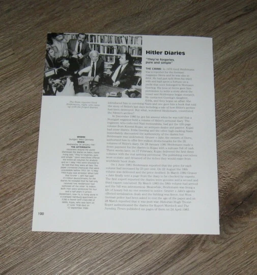 MOST NOTORIOUS CRIMES Hitler Diaries original ONE page PHOTO + article ...