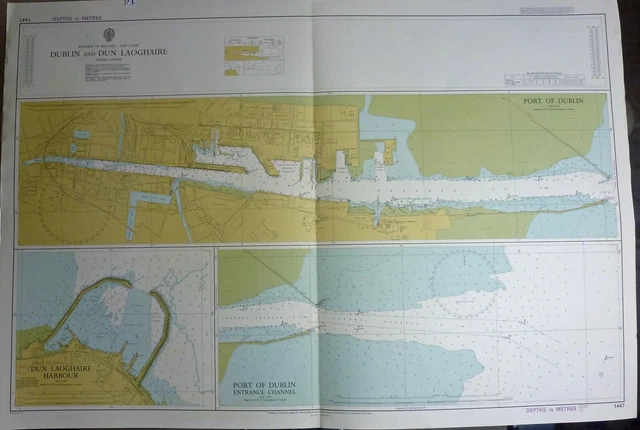 VINTAGE CHART/MAP OF Dublin And Dun Laoghaire 28 X 41 Inch December ...