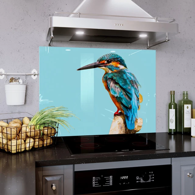 GLASS SPLASHBACK KITCHEN Tile Cooker Panel ANY SIZE Kingfisher Birds ...