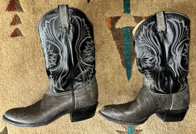 TONY LAMA BLACK Gray Leather Exotic Cowboy Boots Mens 10.5 B Style 6700 ...
