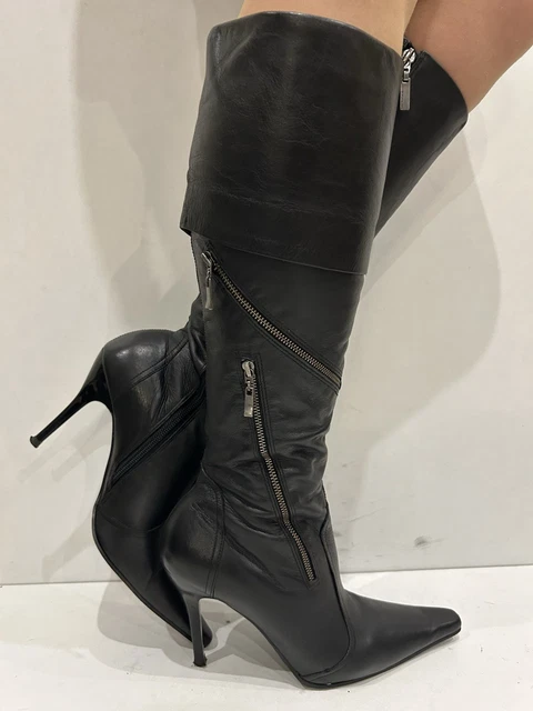 Stunning Black Leather Pointed Toe Boots Images