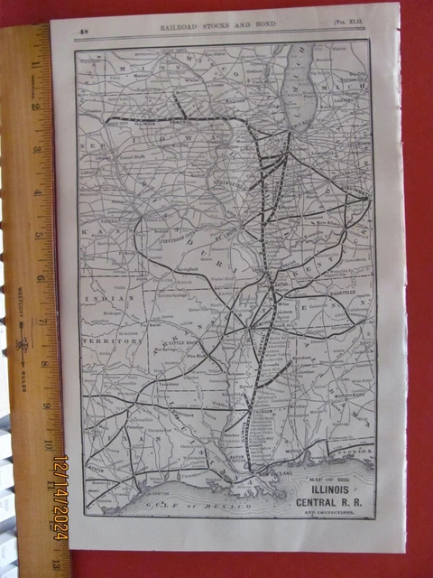 1886 ILLINOIS CENTRAL RAILROAD ORIGINAL SYSTEM ROUTE MAP in LOUISIANA ...