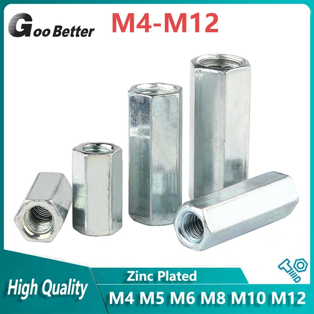 M4 M5 M6 M8 M10 M12 Hexagon Long Nuts Rod Bar Connector Stud Hex ...