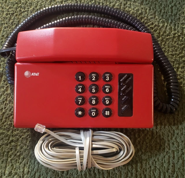 VINTAGE AT&T PUSH BUTTON RED TELEPHONE 1980s LANDLINE PHONE CORD EX ...